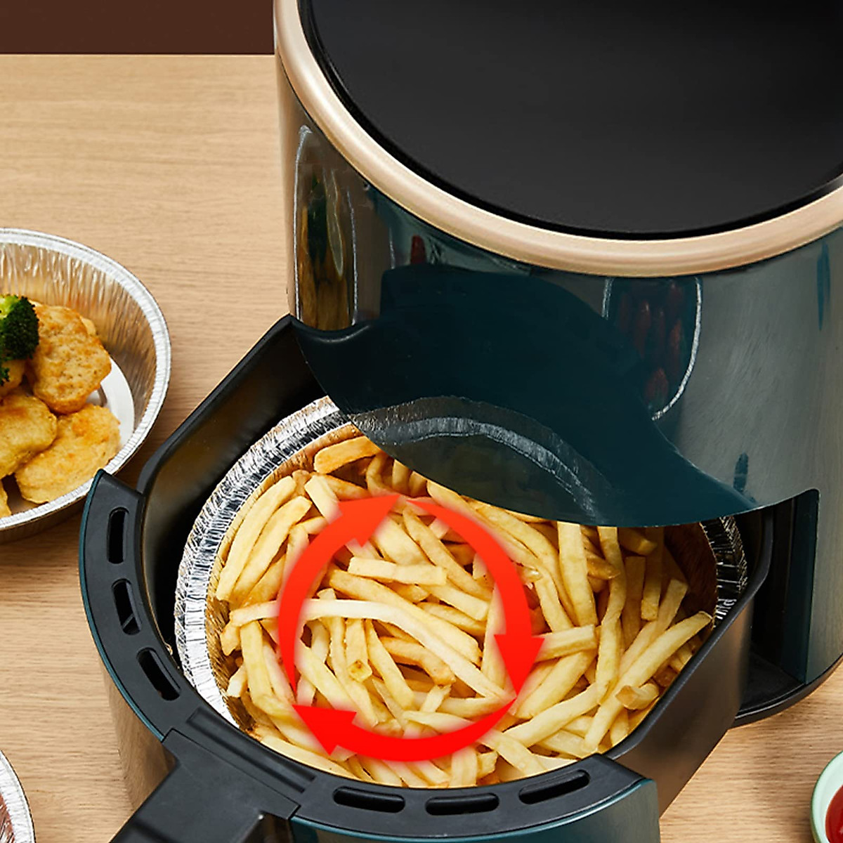 Air Fryer Aluminum Foil Liners, Disposable Air Fryer Liners: 50Pcs Non-Stick Air Fryer Liner - 7Inch Oil-Proof、Food Grade Cookware Round Baking Liner for Air Fryer, Frying Pan & More