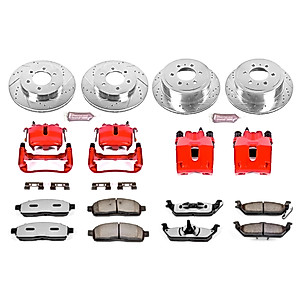 Power Stop KC1944A-36 Front and Rear Z36 Truck and Tow Brake Pads with Drilled and Slotted Rotors Kit with Calipers For Ford F150 Lincoln Mark Lt 4WD 4X4