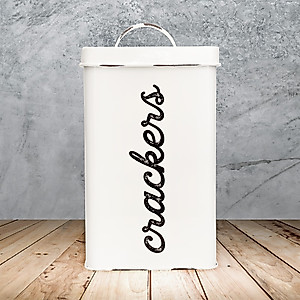 AuldHome Design Rustic White Cracker Tin; Square Enamelware Classic Cracker Canister