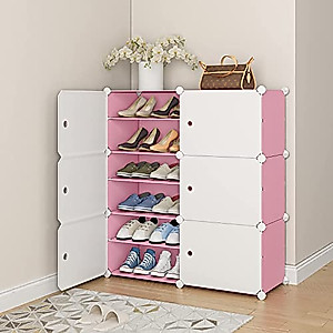 MAGINELS Baby Shoe Rack 24 Pairs Shoe Organizer Narrow Standing Stackable Shoe Storage Cabinet Space Saver for Entryway, Hallway and Closet,Pink
