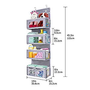 ULG Over the Door Bag Organizer Hanging Fabric Storage Organization with 4 Spacious Pockets, 10 Mesh Pockets, 2 Mounted Hangers, Great for Pantry Closet Bedroom Nursery Dorm Organizing-Grey