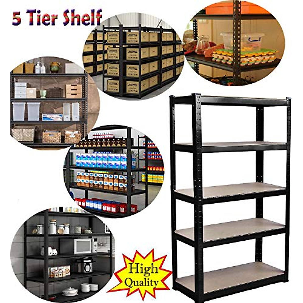 Storage Shelving Racking Units - Garage Shed Workshop Industrial Boltless Heavy Duty Metal Shelves - Multipurpose Workbench - 5 Tier, 77"x39"x20"(HWD) - 5 Year Warranty - Black