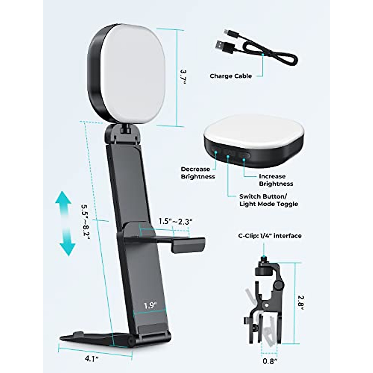 viozon Glow LED Streaming Light, Rechargeable Portable, Video Conference Light, Angle&Brightness&Color Temp Adjustable, 3000k-7200k,CRI≥90, Suitable for Monitor, Laptop, Zoom,Broadcast,Vlog