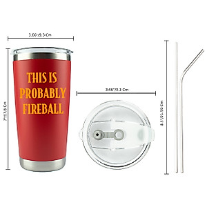 JENVIO Fireball Whiskey Gifts | This is Probably Fireball | Cinnamon Red Coffee/Liquor Stainless Steel Tumbler Mug with Lid 2 Straws and Gift Box for Mothers Day Men or Women Christmas Gift