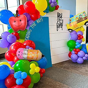 Back to School Balloon Arch Kit School Bus Pencil Foil Balloon with Rainbow Balloons for First Day of School Students Classroom Kindergarten Graduation Decorations