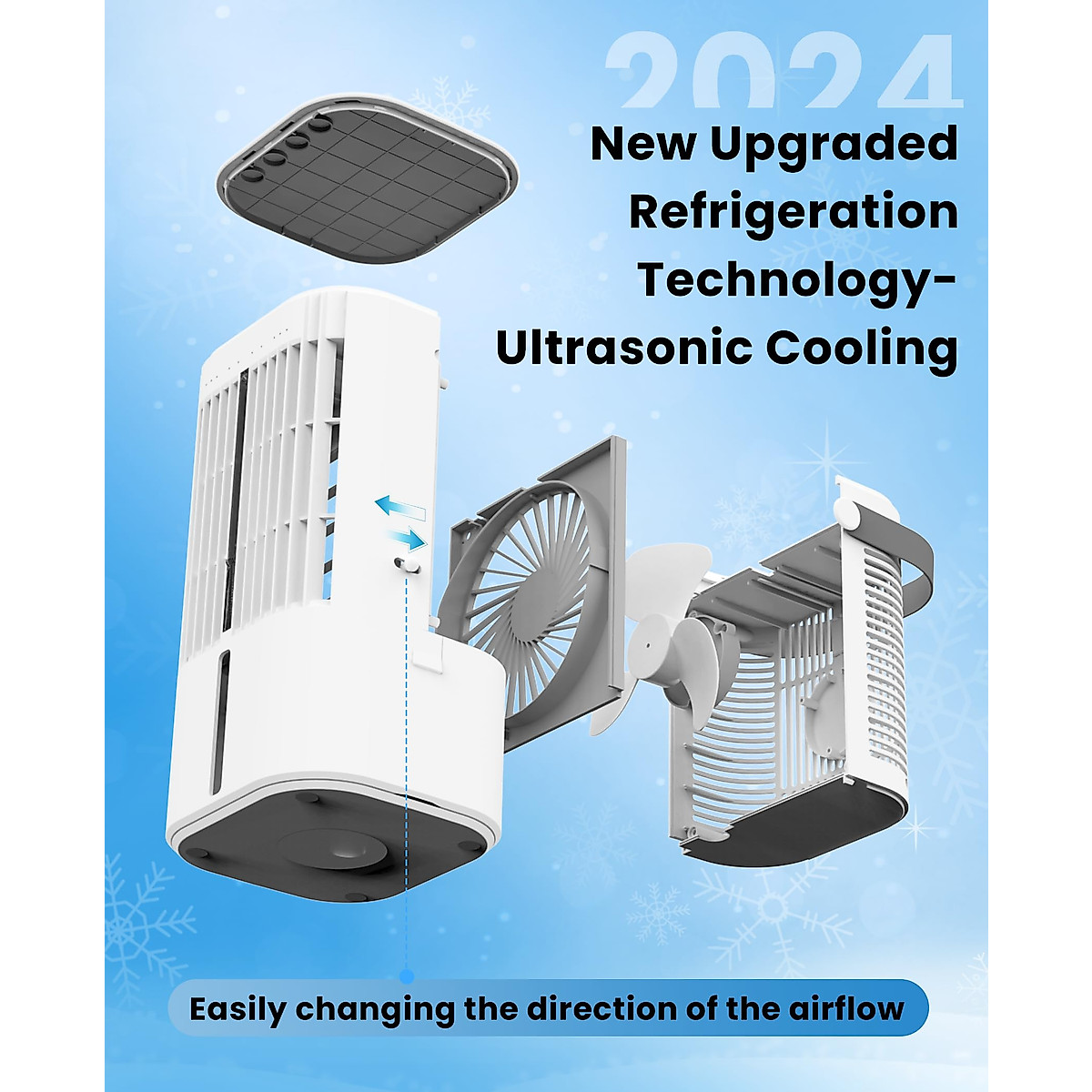 LATITOP Portable Air Conditioners Fan, Air Cooler Evaporative 180°Auto Rotation, 3 Wind Speed, 2-4H Timer, Mini Cooling Fan for Room Home Bedroom Office