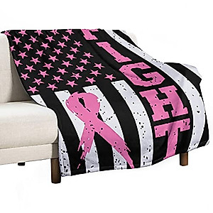 Fight Pink Ribbon USA Flag Throw Blanket for Couch Bed Flannel Lap Blanket Lightweight Cozy Plush Blanket for All Seasons 40"x60"
