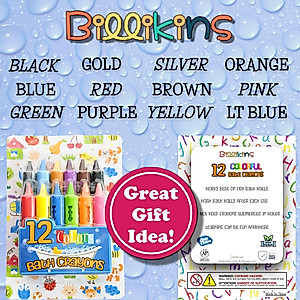 Billikins™ 12 Bath Crayons For Toddlers┃12 Color Crayons For Kids┃ Bath Tub Crayons┃Bath Crayons Non Toxic┃Bath Toys┃Crayones De Baño┃ Safe & Easy To Clean