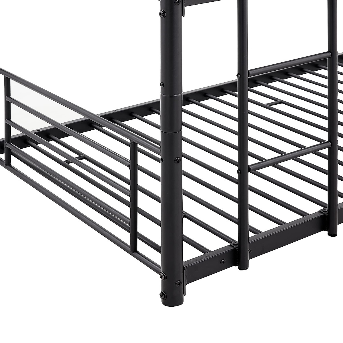 Majnesvon Metal Twin Size Triple Bunk Bed, Twin-Over-Twin-Over-Twin Triple Bed Frame Can be Split into 3 Bed with Built-in Ladder and Guardrails for Teens, Boys, Girls (Black)