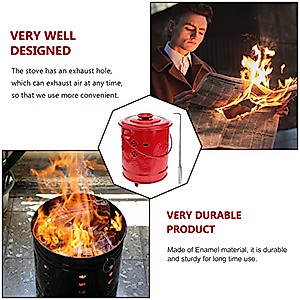 HEMOTON Metal Garden Incinerator Can, Stainless Steel Burn Barrel Incinerator Cage Barrel Fire Pit with Burning Tongs, Fire Bin Burning Leaves, Furnace Burning Bin for Yard Home Outdoor, Red