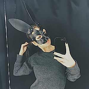 Mumbobyswim Women Leather Masks Bunny Mask Leather Cat Rabbit Mask Masquerade Party Mask Half Face Mask for Cosplay Halloween Easter Costume Props Accessory (EM-031)