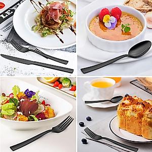 LIANYU 30-Piece Black Silverware Set with Tray, Stainless Steel Square Flatware Cutlery Set for 6, Black Eating Utensils for Home Restaurant, Dishwasher Safe, Mirror Finished