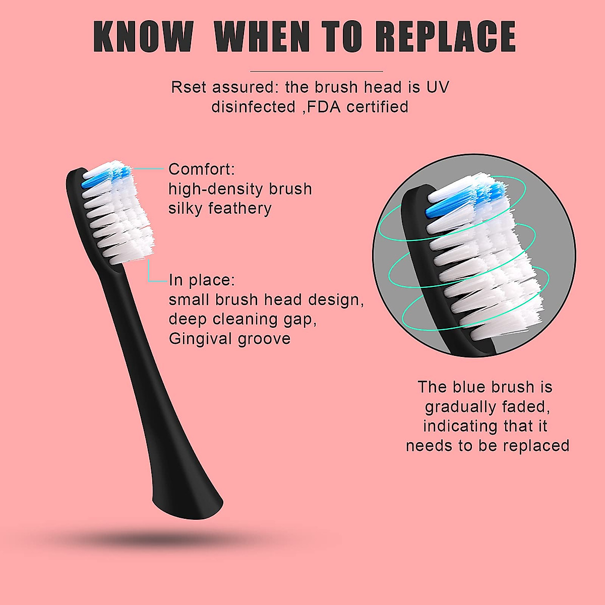 BTFO 2 Pcs Electric Toothbrush Heads for BTFO 1741-01 (Black)