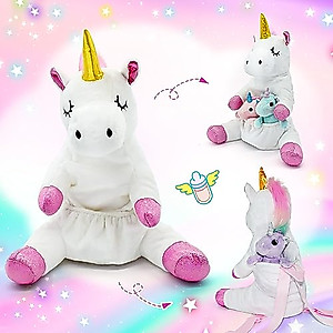 FUNCREVITY Unicorns Gifts for Girls Unicorn Stuffed Animals Unicorn Plush Toys Mommy Unicorn with 4 Babies Valentines Christmas Birthday Gifts for Girls Kids Toys Age 4 5 6 7 8+ Year Old