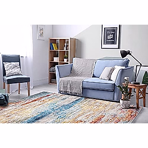 Mylife Rugs Contemporary Modern Non Slip Machine Washable Printed Area Rug, Rainbow 4'x6'