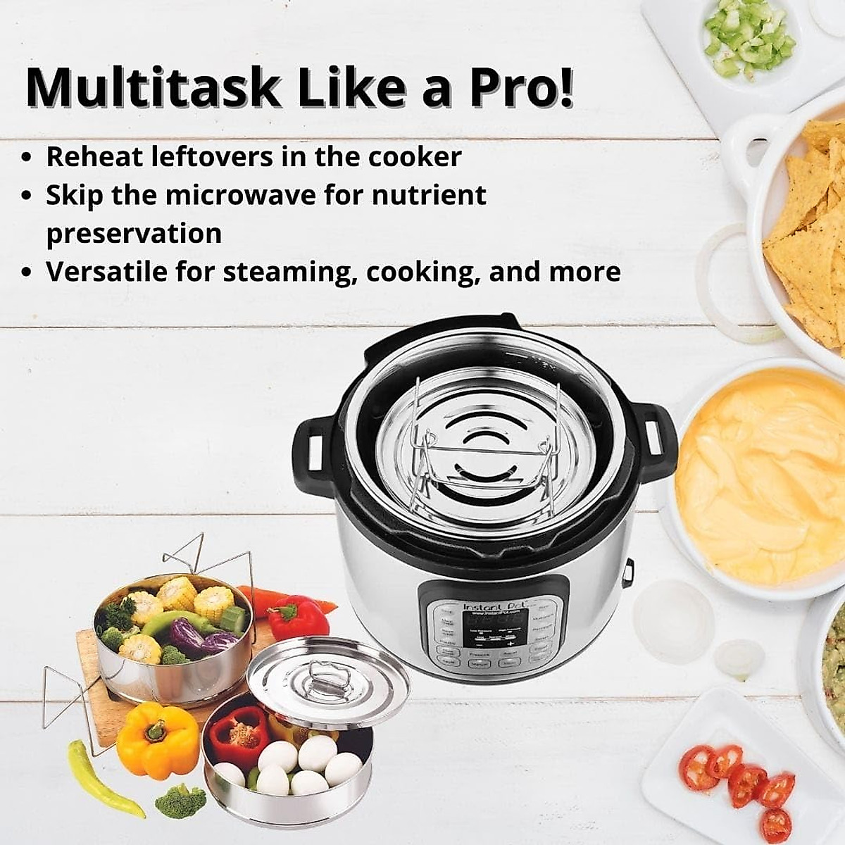 Stackable Stainless Steel Insert Pans - 8QT- Inserts for Instant Pot - Pan for Instapot - Accessories for Instant Pot- Size 8QT - Pressure Cooker Steamer Pan Accessories (8QT)