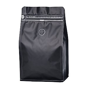 50 Pack Coffee Bags with Aluminum Foil and Degassing Valve, Resealable High Barrier Storage Bags, Odor-Proof for Coffee Beans, Stand Up Coffee Pouch, Flat Bottom (Large-16OZ, Black)