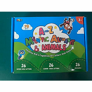 78 Magnetic Alphabet, 26 Uppercase, 26 Lowercase Letters & 26 Object Patterns, Adorable Animal Alphabet ABC Fridge Magnets Educational Letter Spelling Learning Toys Set for Toddlers 3 4 5 Years Old