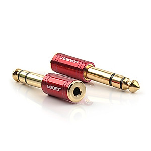 MOBOREST 1/4 Male to 1/8 Female Pure Copper Adapter, 6.35mm Stereo Male to 3.5mm Plug Jack Female Stereo Adapter Red 2-Pack