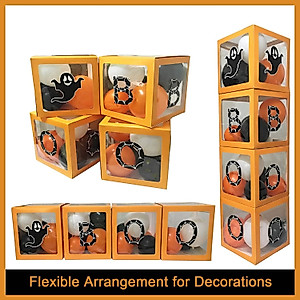 Halloween Balloon Boxes Decorations - Orange Transparent Box for Halloween Baby Shower, Birthday Party Decorations - Includes 4 Box Blocks, Black Ghost Boo Letter Stickers, 20 Latex Balloons