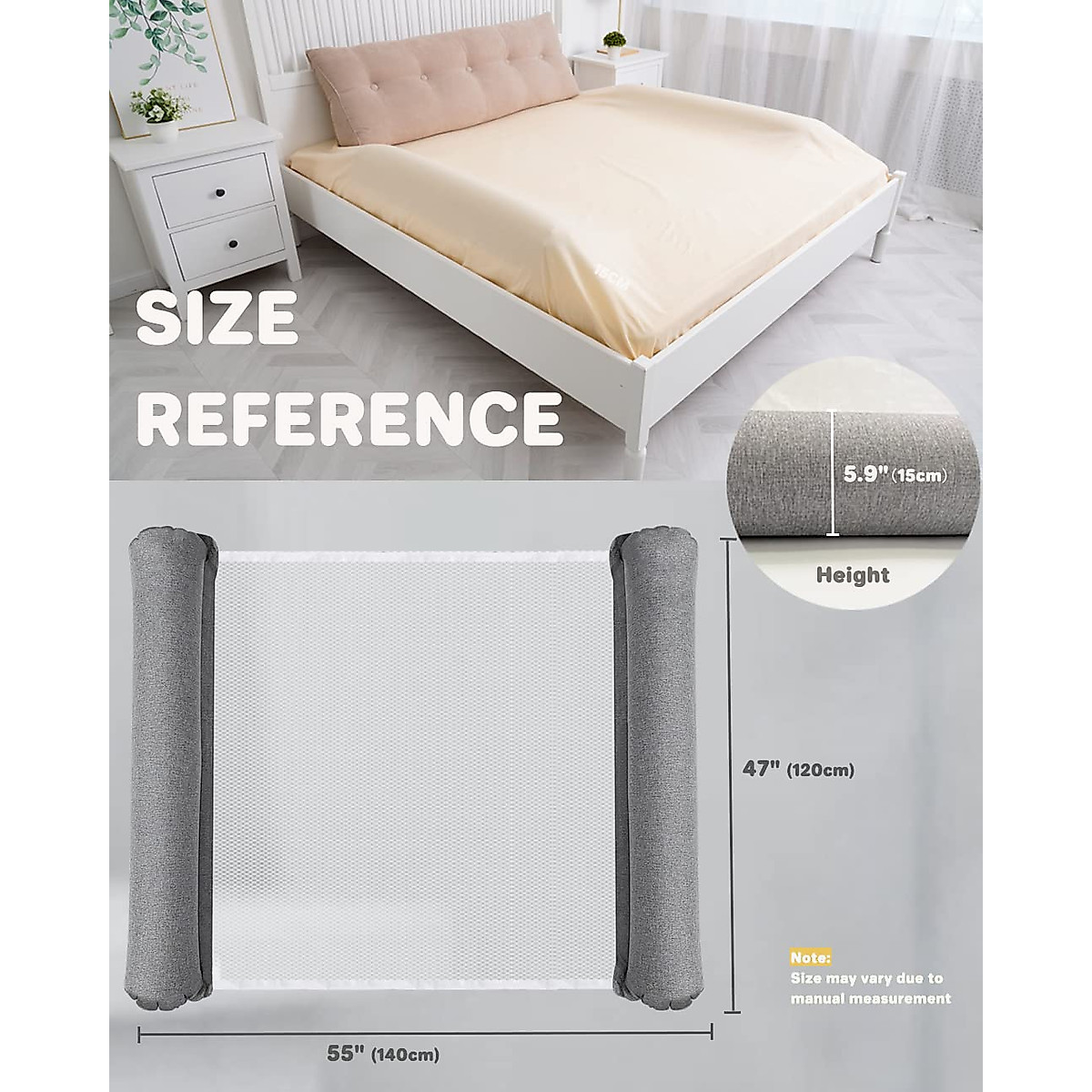 MBQMBSS Blow Up Bumpers for Kids Bed, 47"x55" Inflatable Travel Bed Rails for Toddlers, Portable Baby Bed Rail Guard for Hotel Vacation - 5.9'' Higher Bumper for More Security