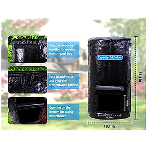 34 Gallon Compost Bin Bags-Outdoor Garden Compost Bin Bags Garden Yard Grow Bags (Black 1 Piece)