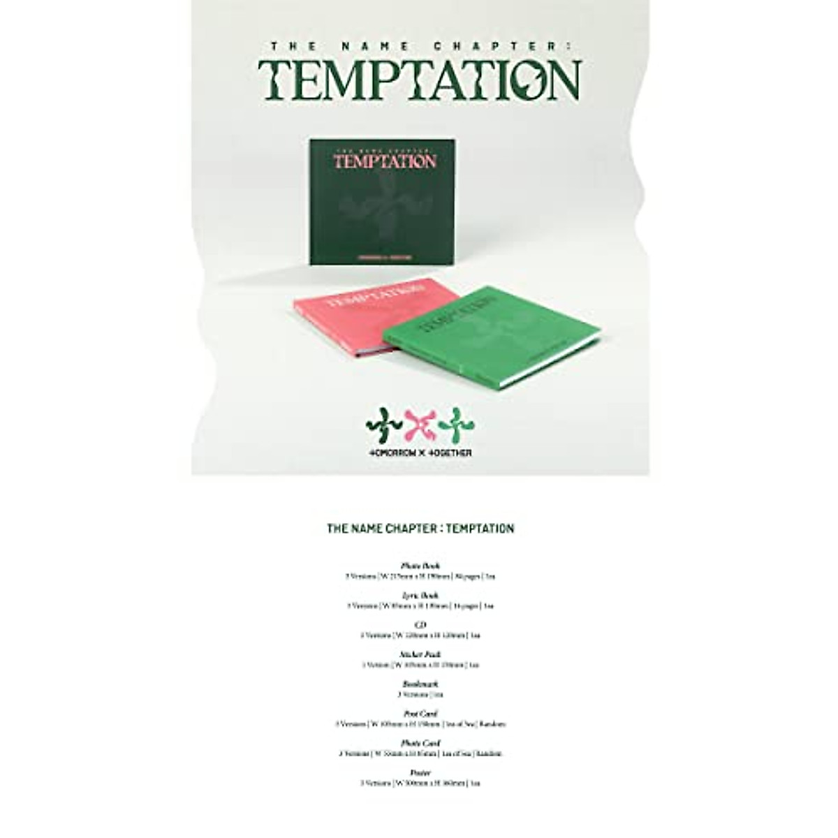 TXT The Name Chapter : TEMPTATION 5th Mini Album CD+Folding poster on pack+Photobook+Lyric book+Sticker pack+Bookmark+Postcard+Photocard+Tracking TOMORROW X TOGETHER (SET(Daydream+Nightmare+Farewell))