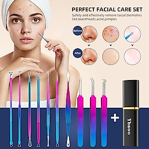 Blackhead Extractor Tools, Ybaoo 10 Pcs Professional Pimple Popper Tool Kit with Metal Case for Quick and Easy Removal of Blackheads,Pimples,Zit Removing,Facial and Nose(Colorful)