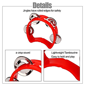 SAVITA 4 Pcs Percussion Tambourine Plastic Mini Half Moon Adults Tambourine Jingle Bell Musical Toys Musical Rhythm Instruments for Boys Girls Kindergarten Party Family Gatherings (Multi-colors)