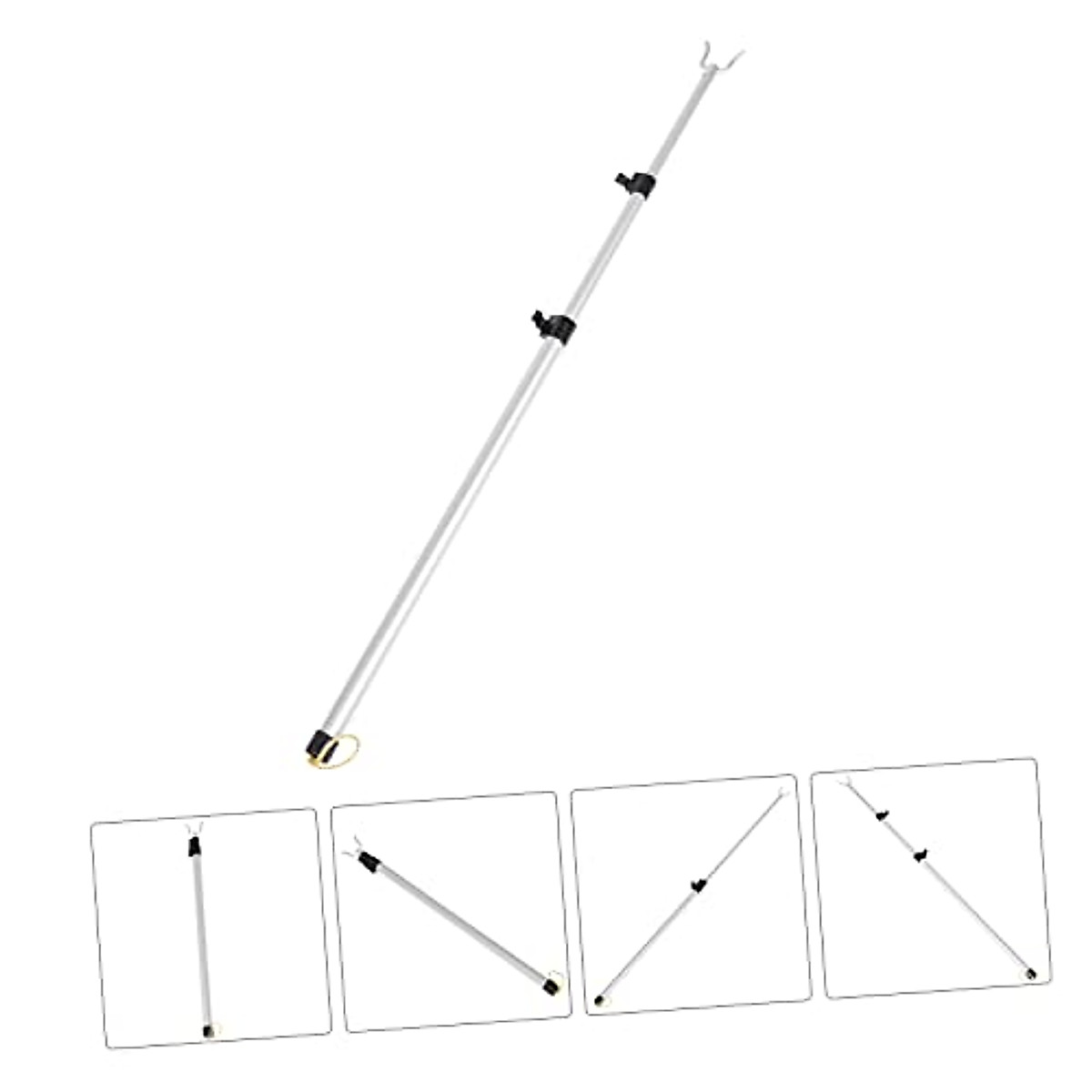 Alipis 1pc Closet Clothes Rail Stainless Steel Shelf Adjustable Shower Rod Shower Curtain Rod Hooks Clothes Poles for Hanging Clothes Closet Reacher Pole Reach Pole with Hook Silver Heavy