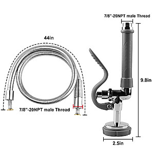 NETISR Commercial Sink Sprayer with 44" Flexible Stainless Steel Hose, Universal Pre-Rinse Dish Spray Valve Replacement Kit Assembly Sprayer Nozzle Head, Grey