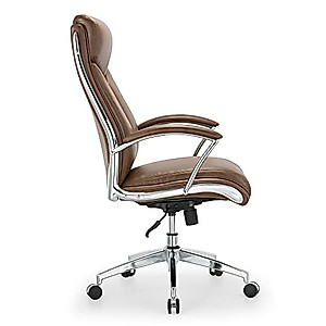 Realspace® Modern Comfort Verismo Bonded Leather High-Back Executive Chair, Brown/Chrome