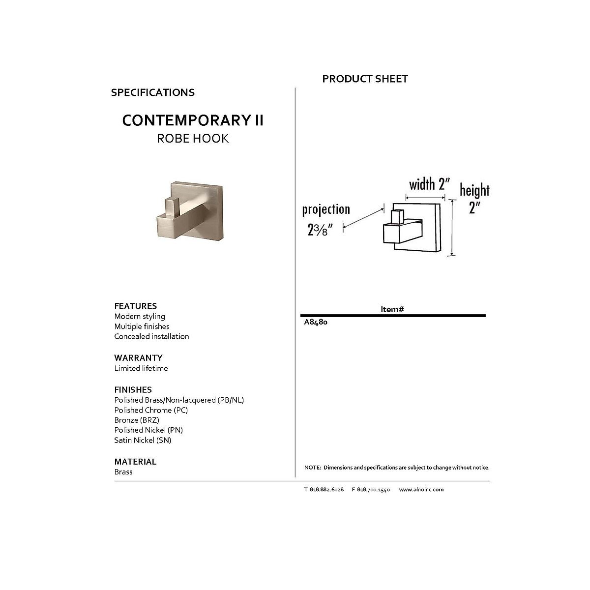 Alno A8480-PC Contemporary II Modern Robe Hooks, Polished Chrome