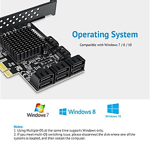SupaHub SATA Card 8 Port, Non Raid SATA Expansion Card for SATA III 6G Hard Drives for Desktop, Includes 8 SATA Cables and 2 SATA Splitter Cables