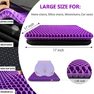 Large Gel Seat Cushion, Double Layer Egg Gel Cushion for Car Seat Office Wheelchair Chair, Breathable Chair Pads Help in Relieving Pressure Pain (Extra Large, Violet)
