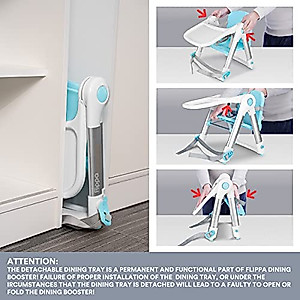 FLIPPA Baby Booster Seat for Dining Table, Folding Portable Booster Chair for Toddlers Eating with Tray and Seat Belt Blue