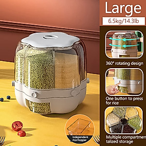 MIGHTYDUTY 6 Grid Rotating Food Dispenser Cereal Containers Storage Dispenser 360° Rotatable 15 lb Grain Storage Household Kitchen Storage Container for Rice, Beans, Grains Plum Type White