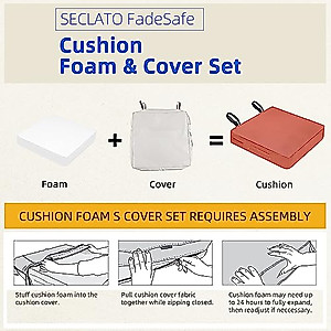 SECLATO Patio Chair Cushion 20x20 Inch Waterproof Outdoor Seat Cushions for Patio Furniture 5-Year Color Fastness Garden Sofa Couch Chair Pads with Handle and Adjustable Straps, 2 Pack, Spice