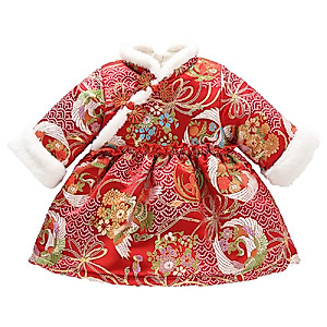 Quenny Girls' Cheongsam Dress,Baby-Girls' Thickened Chinese Style Princess Dress,Babys' New Year's Dresses. (Swan Print, XXX-Large(2-3Y))
