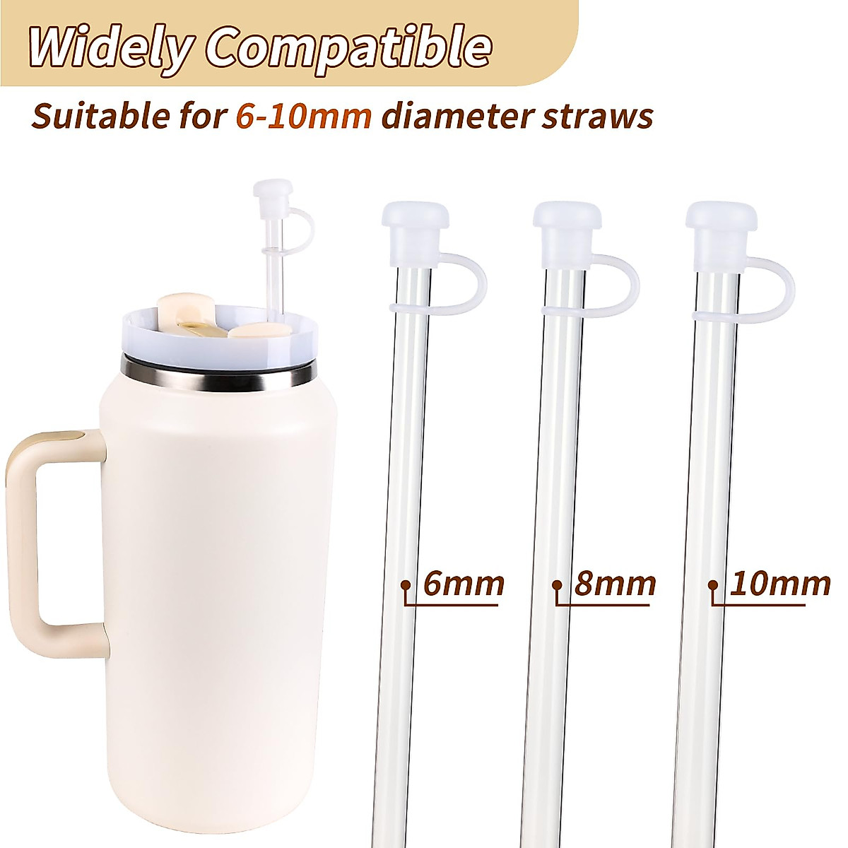 KEUYE 64 oz Tumbler Accessories for Stanley, Cup Accessories 64 oz Including 3PCS Extra Long Straws,1PC Straw Cleaning Brush,2 Sets Of Silicone Spill Leak Stoppers