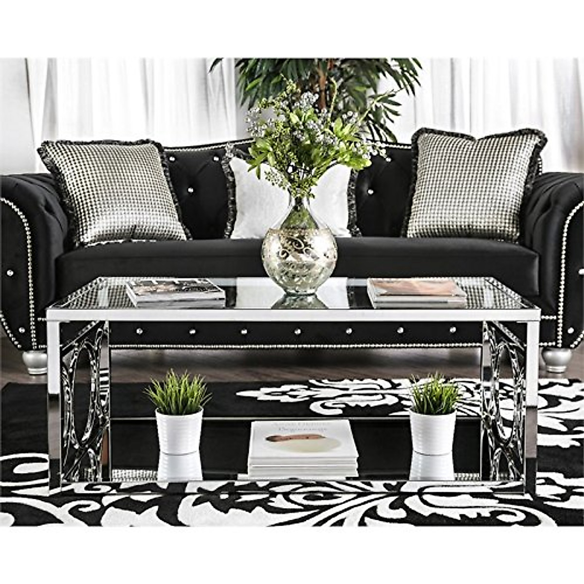 Furniture of America Beller Contemporary Metal 1-Shelf Coffee Table in Chrome