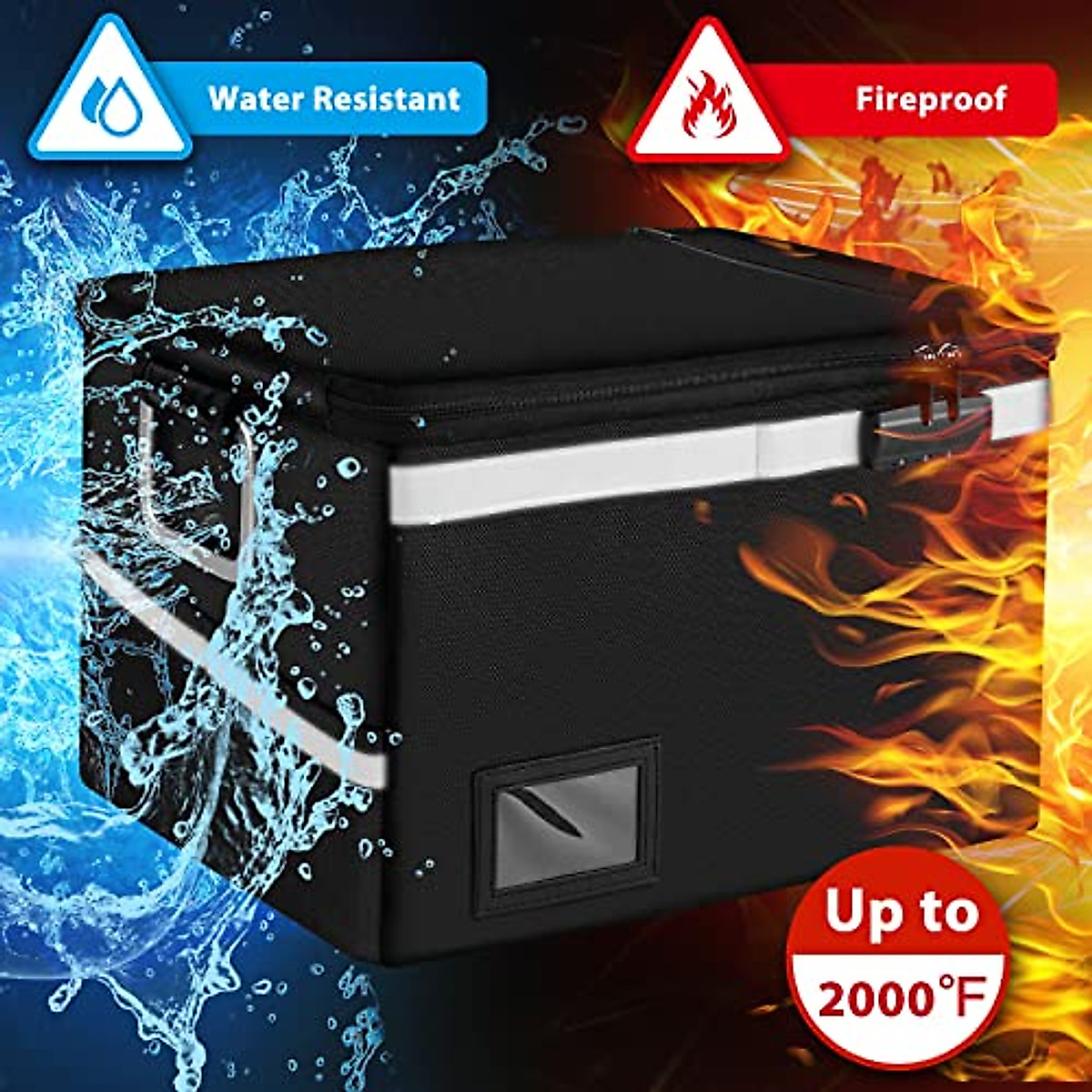 Addoklm File Box Fireproof Document Box with Lock,Document Storage Organizer Box,Collapsible File Cabinet with Metal Handle for Letter and Legal Size,Folders/Certificates/Books(Black)