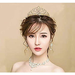 Royal Crystal Tiara Crowns Hair Jewelry Wedding Pageant Bridal Princess Headband Gift, Gold