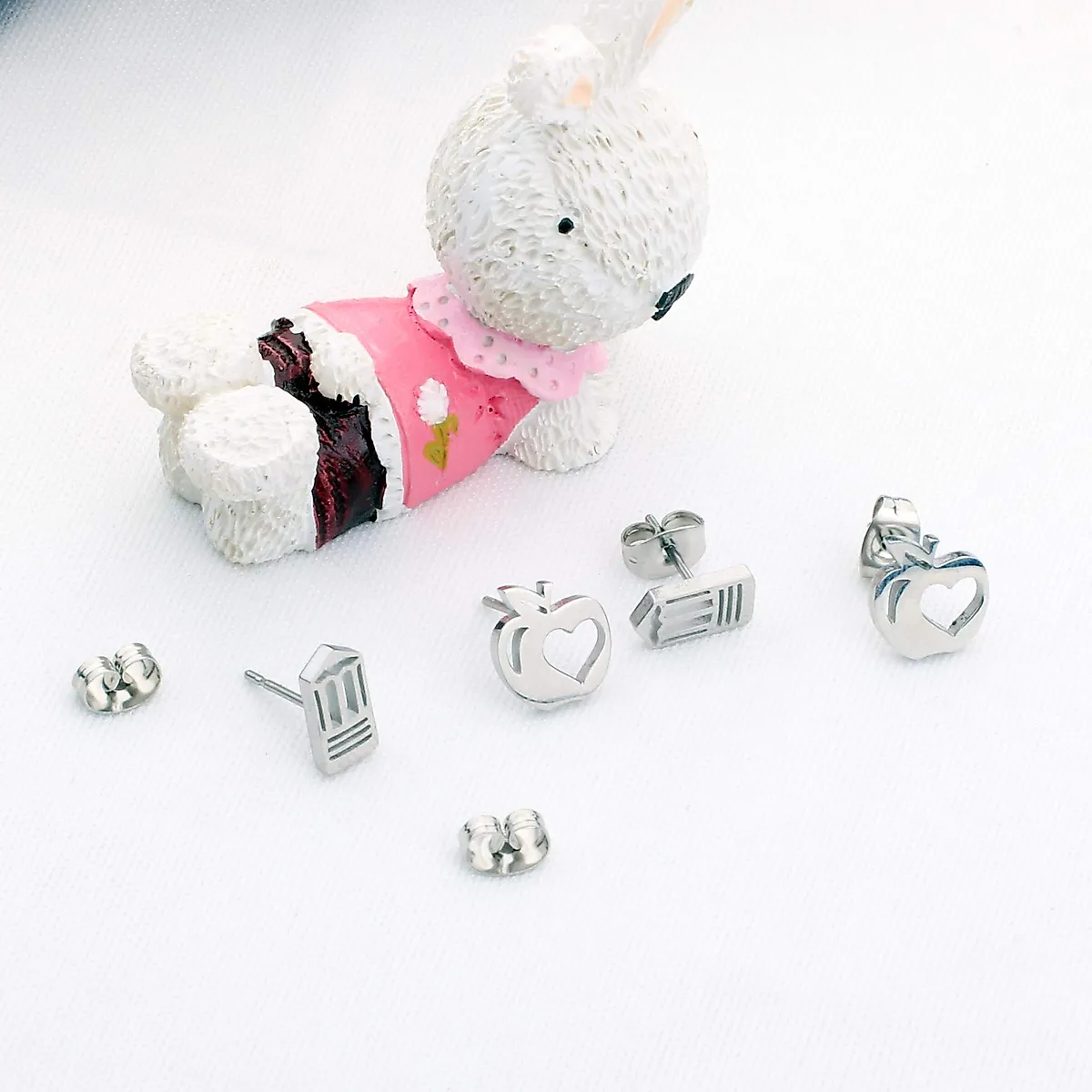 Teacher Stud Earrings 2 Pairs Apple Pencil Earrings Thank You Gifts for Teachers (Teacher Stud Earrings)