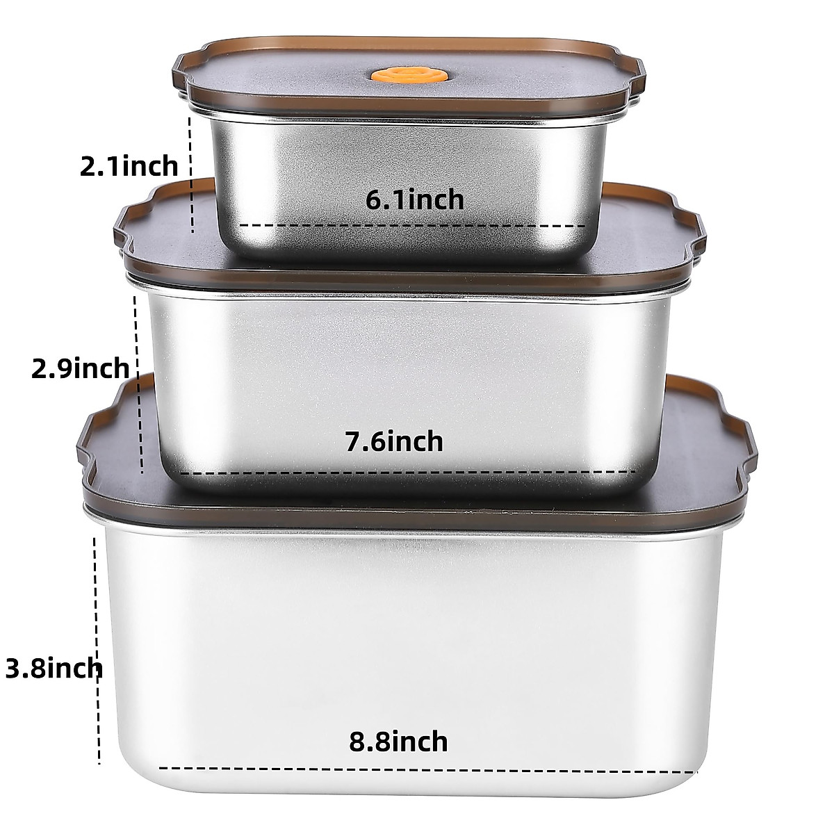 BEFOY Stainless Steel 101oz Big Food Storage Containers with Translucent Lid Food Lunch Box Containers Leak-proof Light Easy Set with Air Vent Snack Boxes (700/1700/3000)