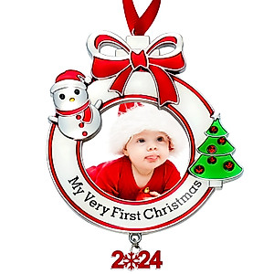 Yookeer Baby's First Christmas Photo Ornament 2025 My Very First Christmas Photo Frame Xmas Baby's 1st Keepsake Picture for Newborn Baby Christmas Tree Decor(1 Piece,Round)