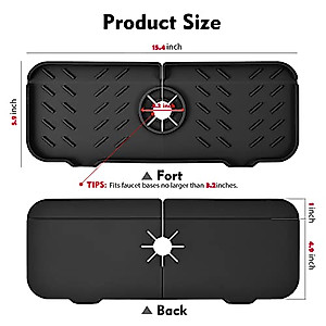 Kitchen Sink Splash Guard, Silicone Faucet Handle Drip Catcher Tray, fits faucet bottom diameter in 3.2 inch, Sponge Holder Sink Protectors Mat for Kitchen Bathroom Sink Accessories（15.4" x 5.5"）