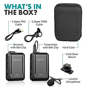Movo WMX-1 2.4GHz Wireless Lavalier Microphone System Compatible with DSLR Cameras, Camcorders, iPhone, Android Smartphones, and Tablets (200' ft Audio Range)