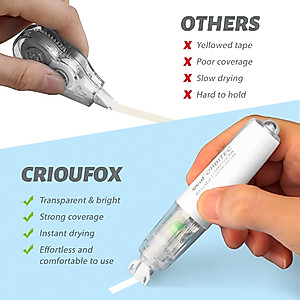 CRIOUFOX Refillable Correction Tape, Retractable White Out Tape, 4 Pcs Easy to Use Applicator for Instant white out correction tape, White Out for Shoocl Office