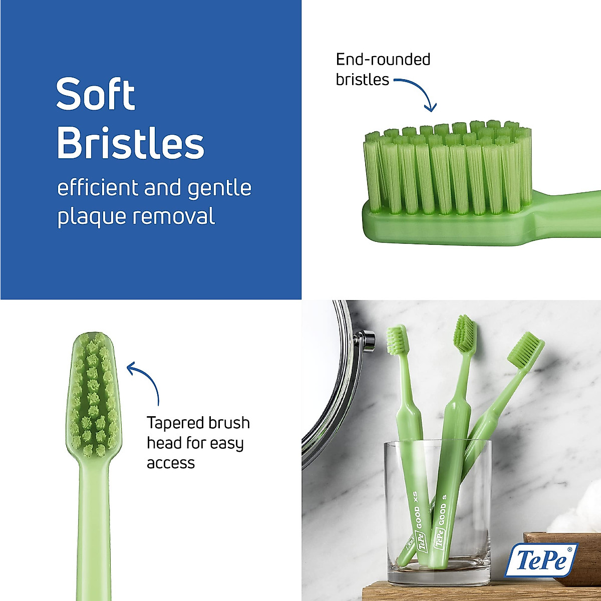TEPE Good Soft-Bristle Toothbrush for Adults and Teens, Pack of 1, Compact